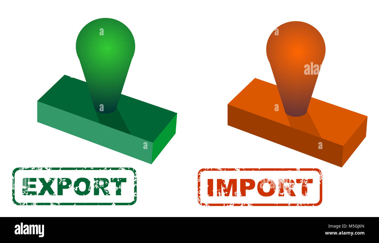 Grunge import export square rubber seal stamp on white background Stock ...