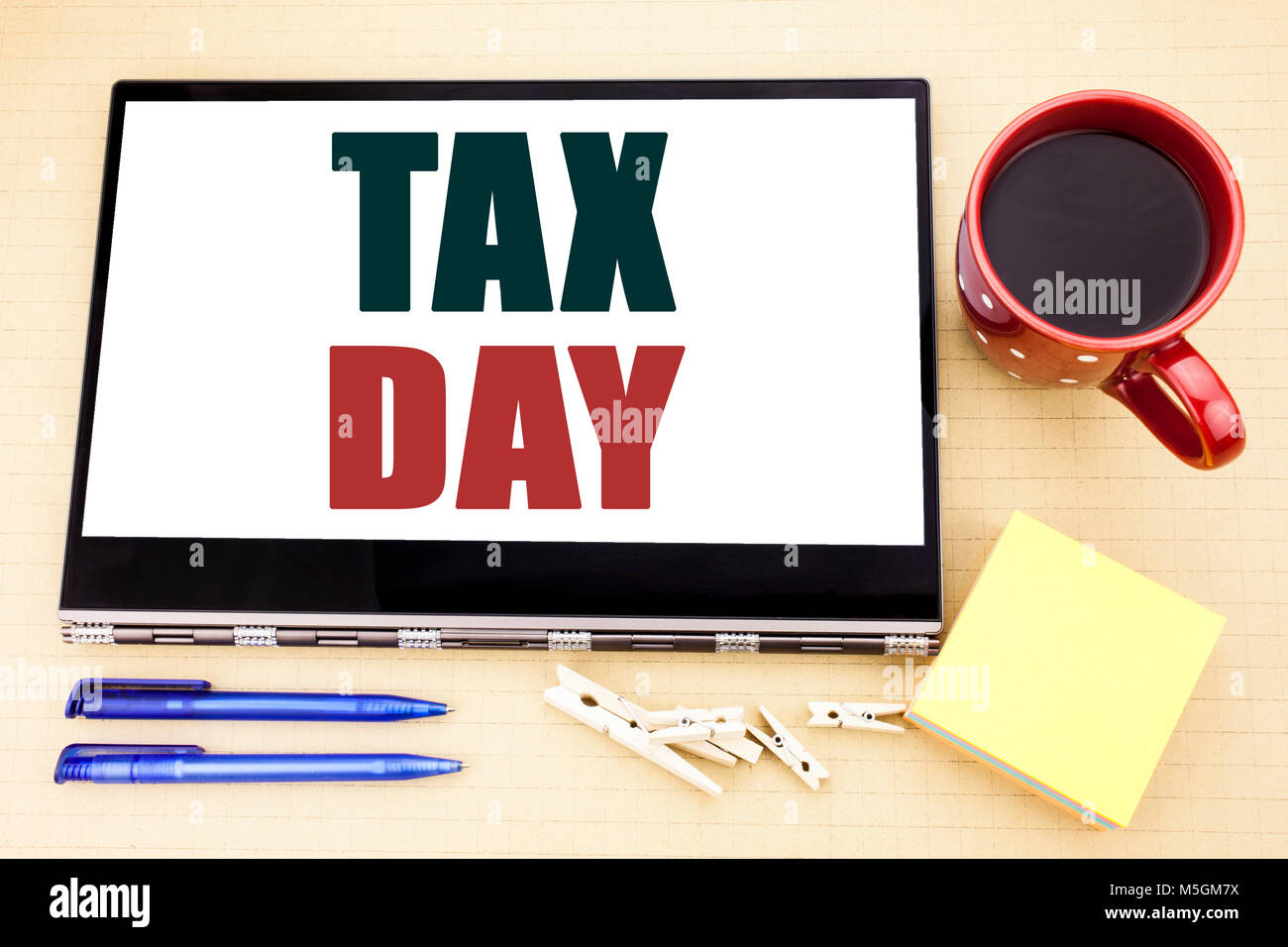 Hand writing text caption inspiration showing Tax Day. Business concept ...