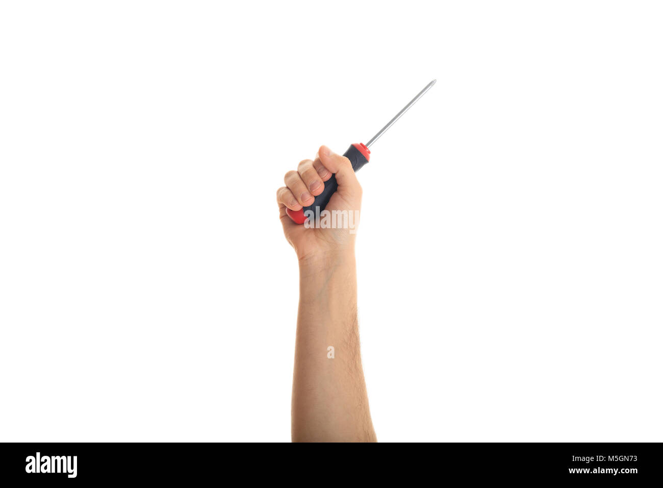 Hand with a manual screwdriver on white background Stock Photo - Alamy