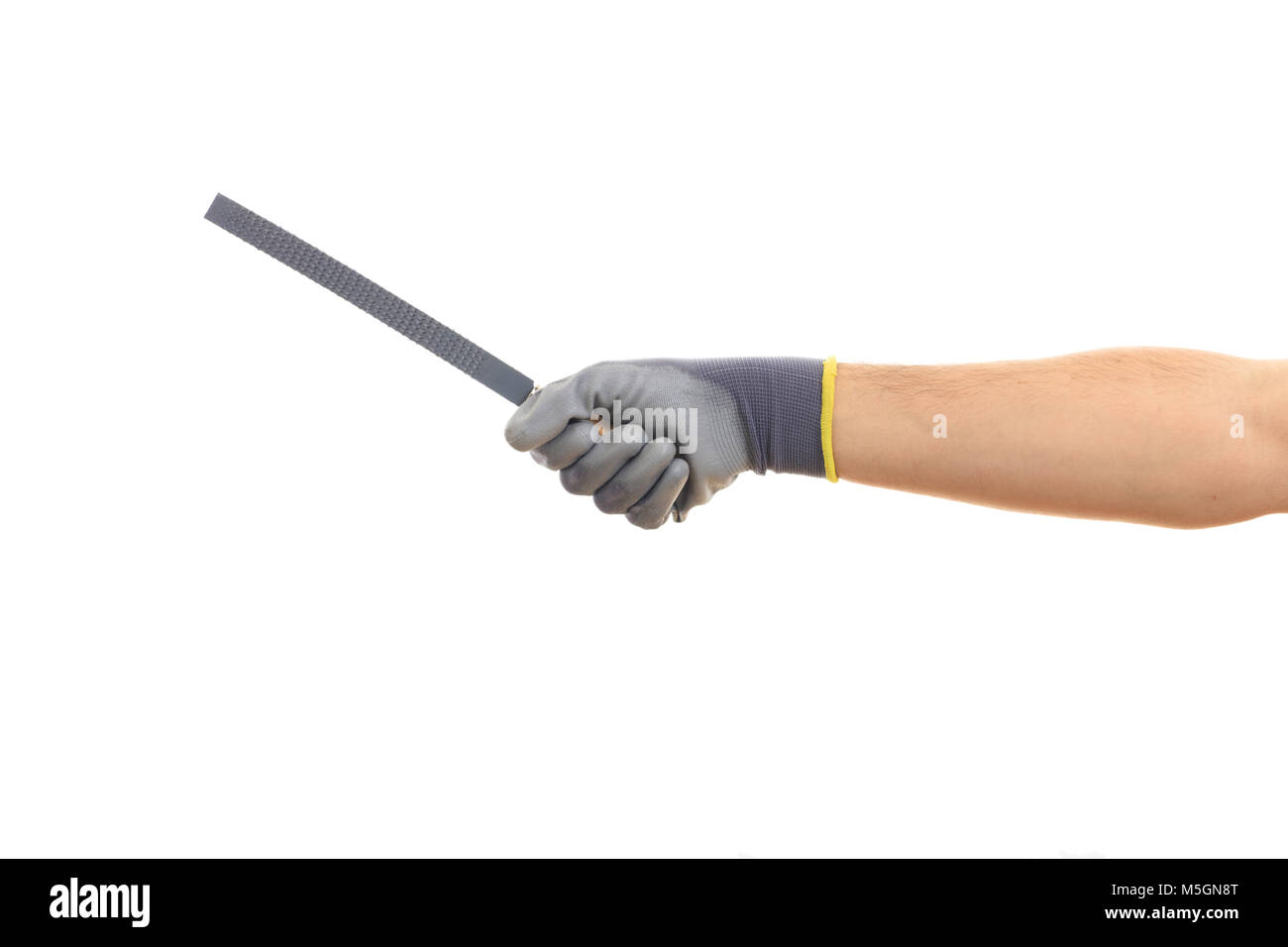 Hand holding a rasp file on white background Stock Photo - Alamy