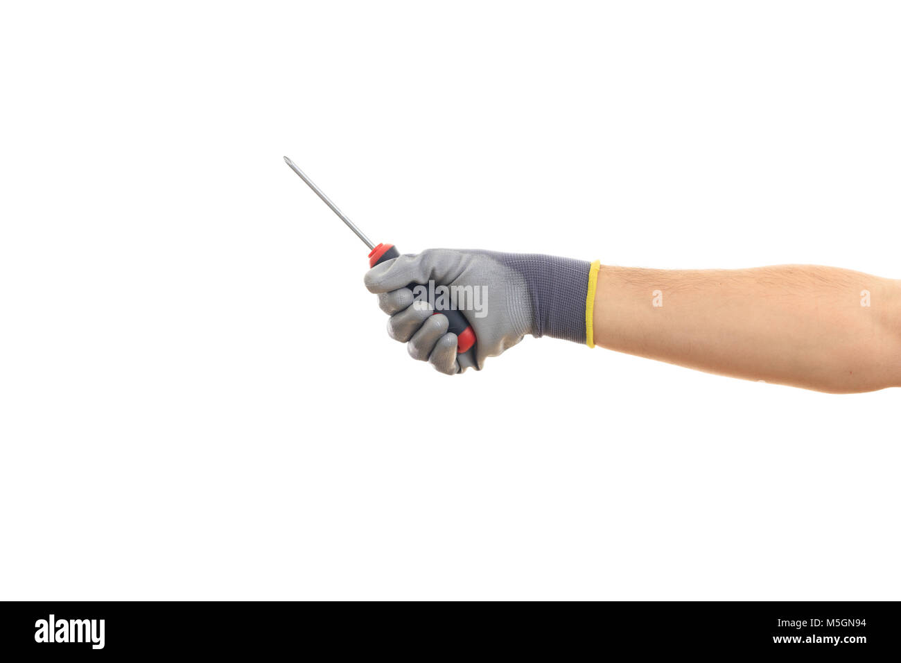 Hand with a manual screwdriver on white background Stock Photo - Alamy
