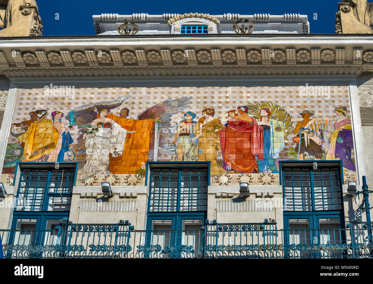Art Nouveau style mosaic of Zsolnay majolica tiles, at facade of Museum ...