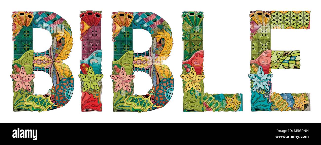 Hand-painted art design. Hand drawn illustration word BIBLE for t-shirt ...