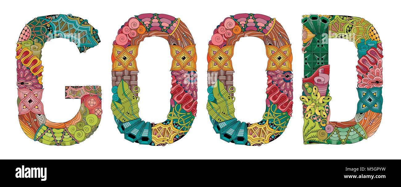 Hand-painted art design. Hand drawn illustration word GOOD for t-shirt ...