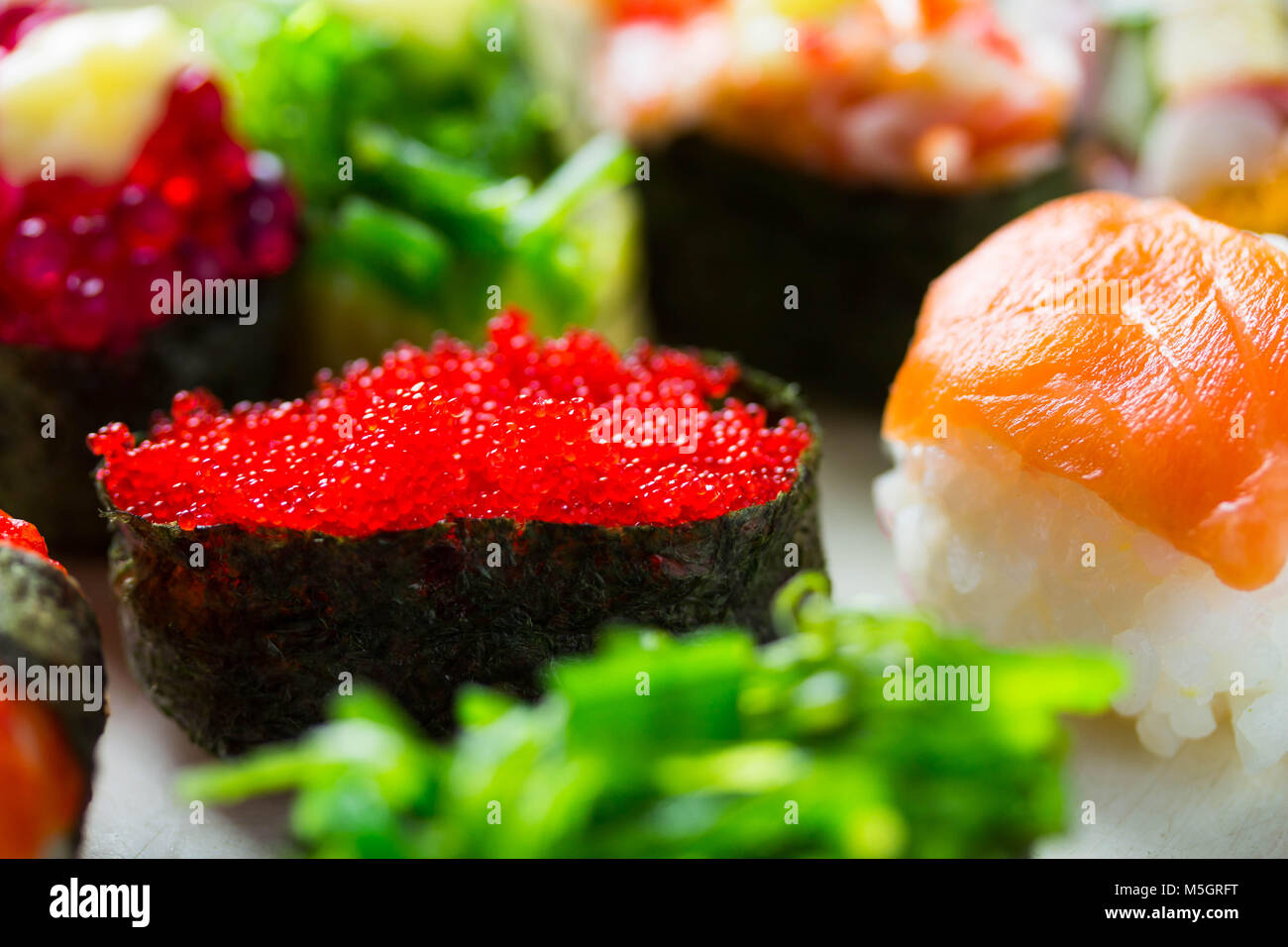 Zushi or Sushi in a various kind of taste a Japanese cuisine food Stock ...