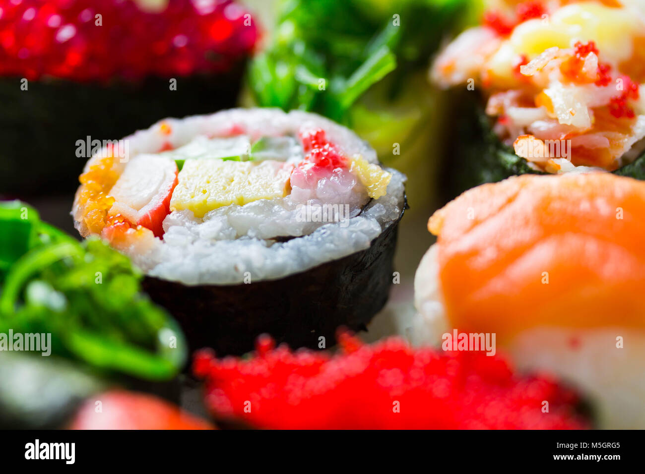Zushi or Sushi in a various kind of taste a Japanese cuisine food Stock ...