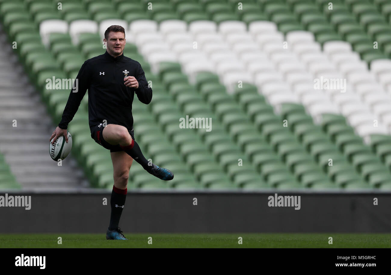Wales' Dan Biggar during the kicker session at The Aviva Stadium ...