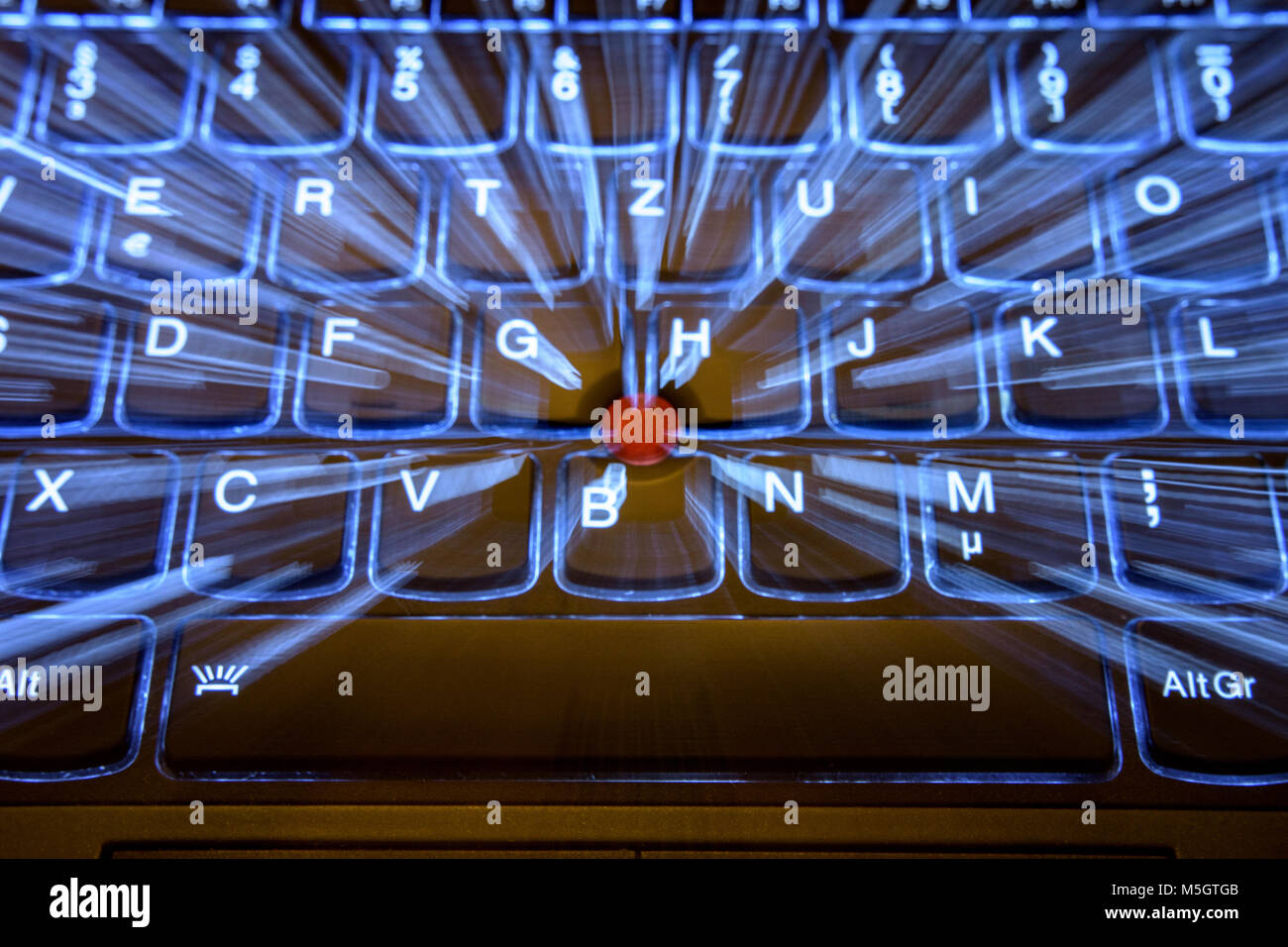Lightning keyboard with red dot zoomed out Stock Photo - Alamy