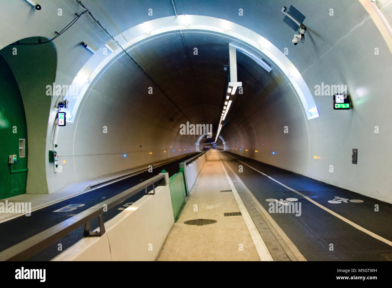 Tunnel underground passage. Lanes for pedestrians and cyclists ...