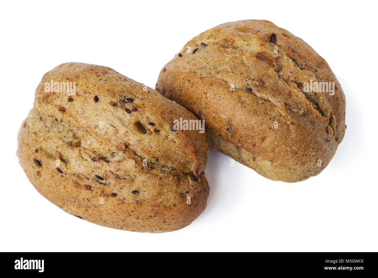 Two oatmeal buns on a white background Stock Photo - Alamy