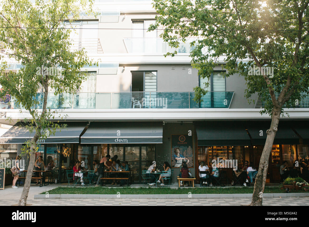 Istanbul, June 14, 2017: A popular street cafe in the Asian part of ...