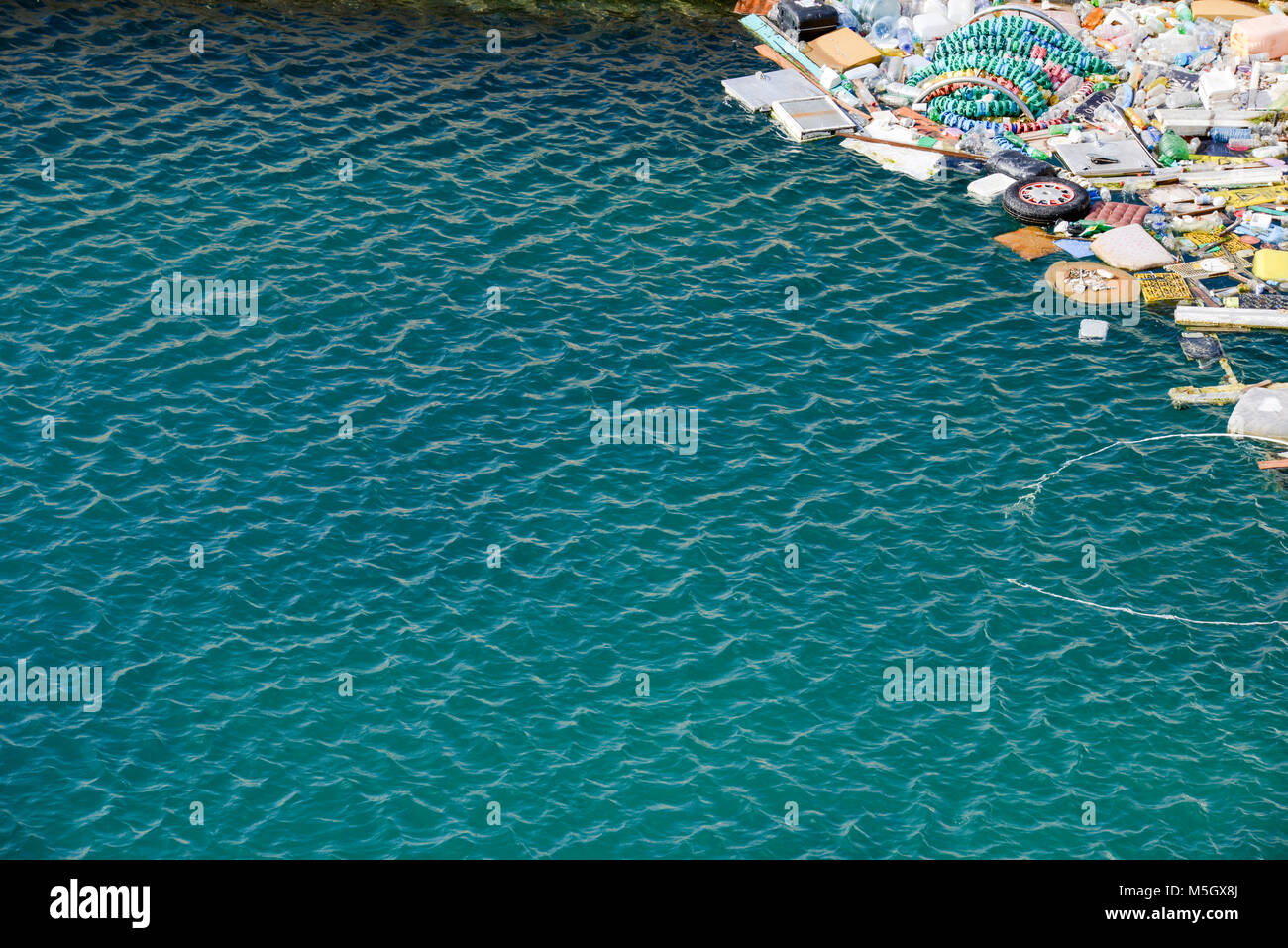 Swimming pool with waste floating in the water at Valletta on Malta ...