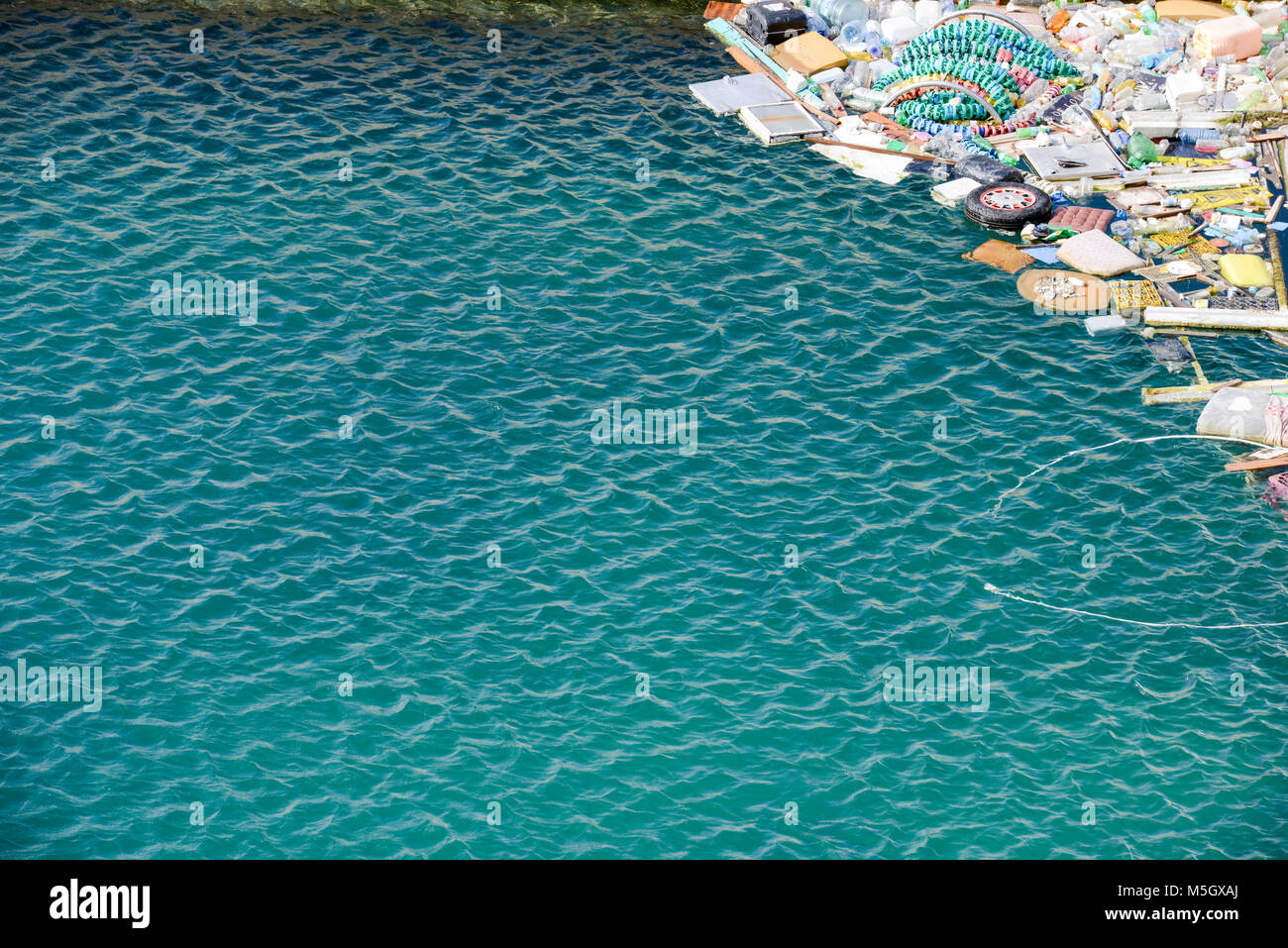 Swimming pool with waste floating in the water at Valletta on Malta ...