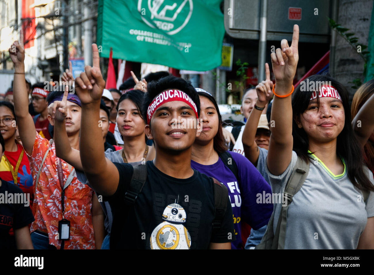 Manila, Philippines. 23rd Feb, 2018. Student leaders and activists lead ...