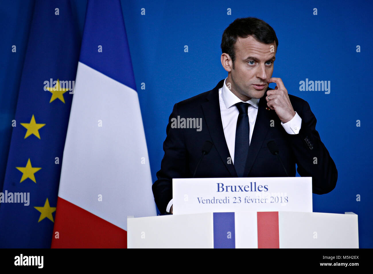 Brussels, Belgium. 23rd February, 2018. France's President Emmanuel ...