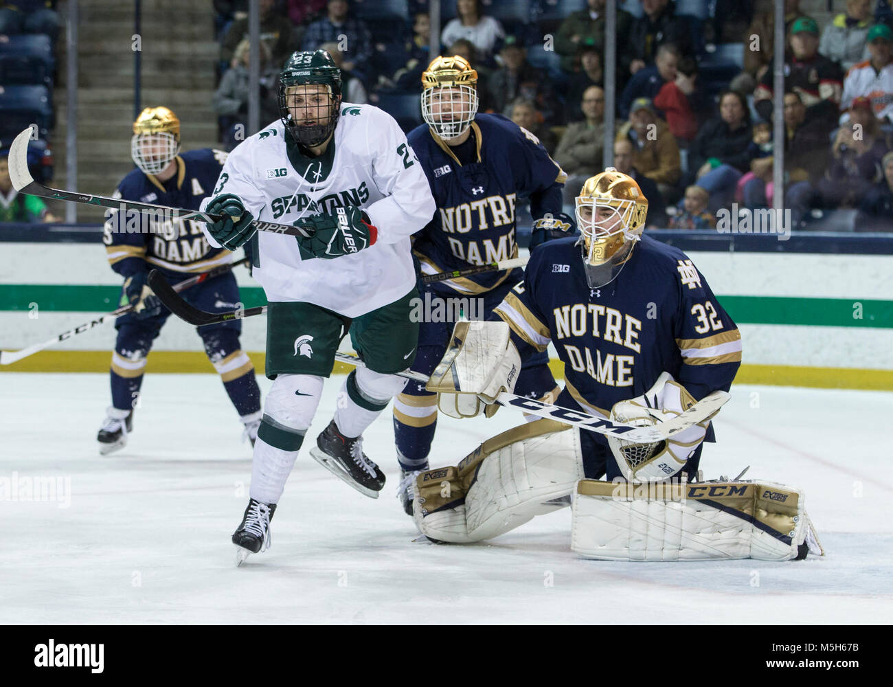 South Bend, Indiana, USA. 23rd Feb, 2018. Notre Dame goaltender Cale ...