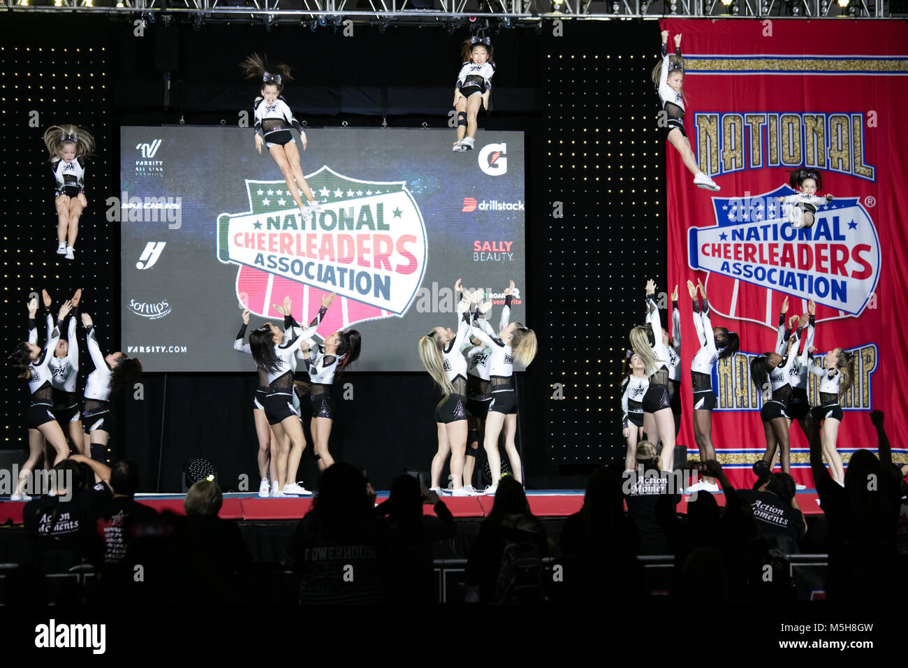 Dallas. 23rd Feb, 2018. A cheerleader team perform in the National ...