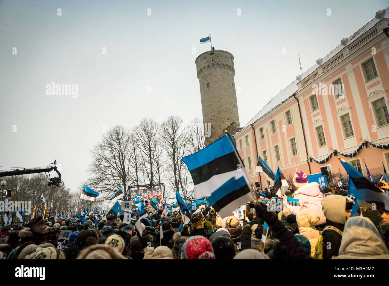 Tallinn, Estonia. 24th February, 2018. Crowd of people celebrating 100 ...