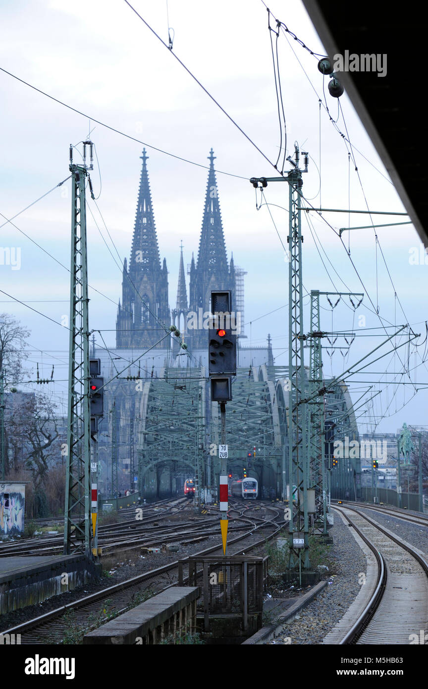 Germany. Cologne. Railway line with the Cathedral at background. Region ...