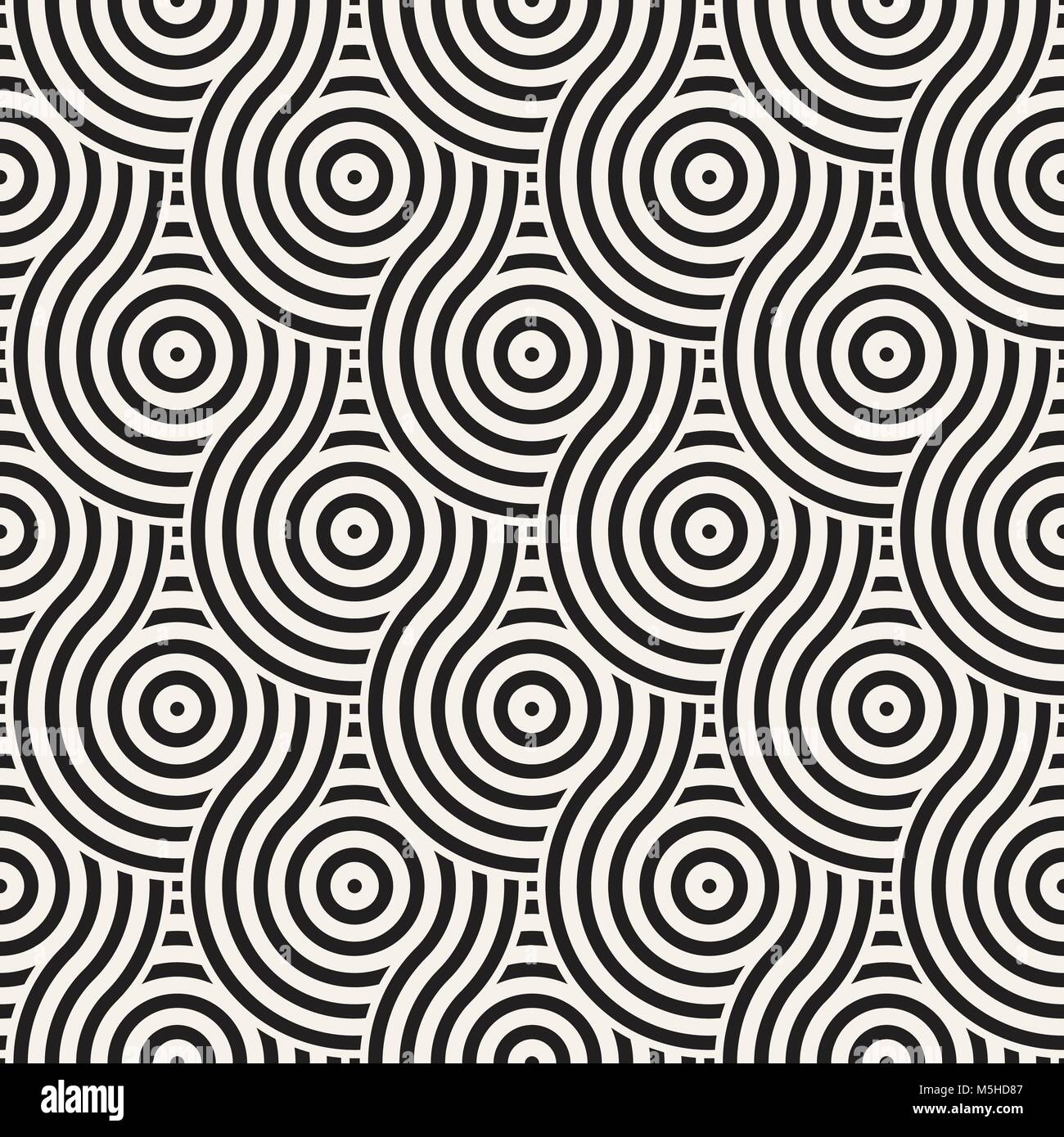 Vector seamless rounded lines texture. Modern geometric circular shape background. Monochrome ...
