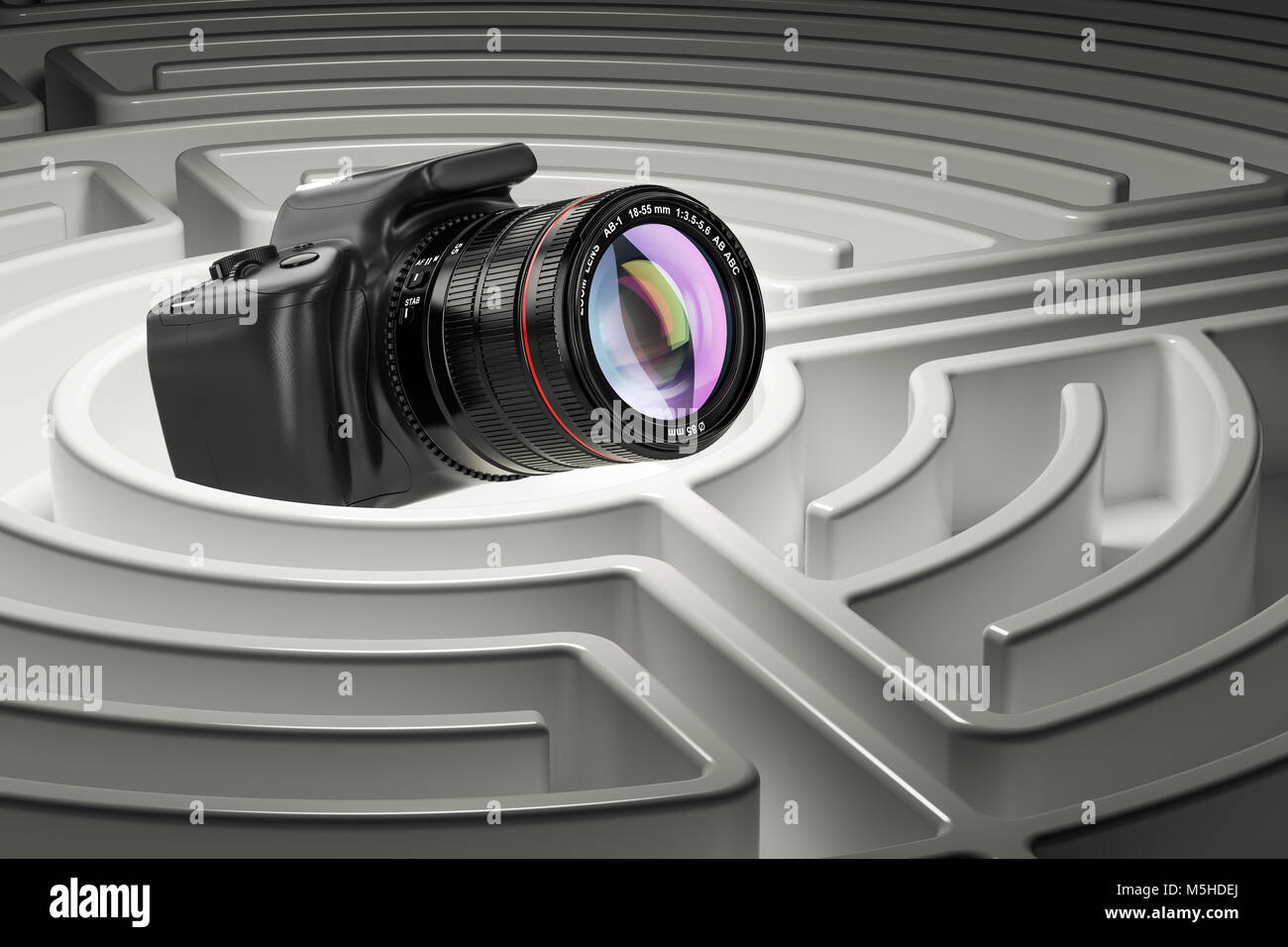 Digital camera inside labyrinth maze. 3D rendering Stock Photo - Alamy