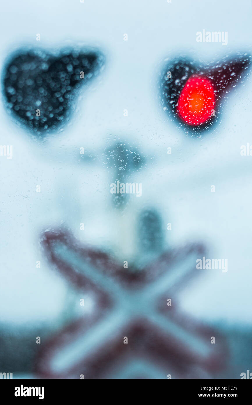Traffic light shows red signal on railway. Red light Stock Photo - Alamy