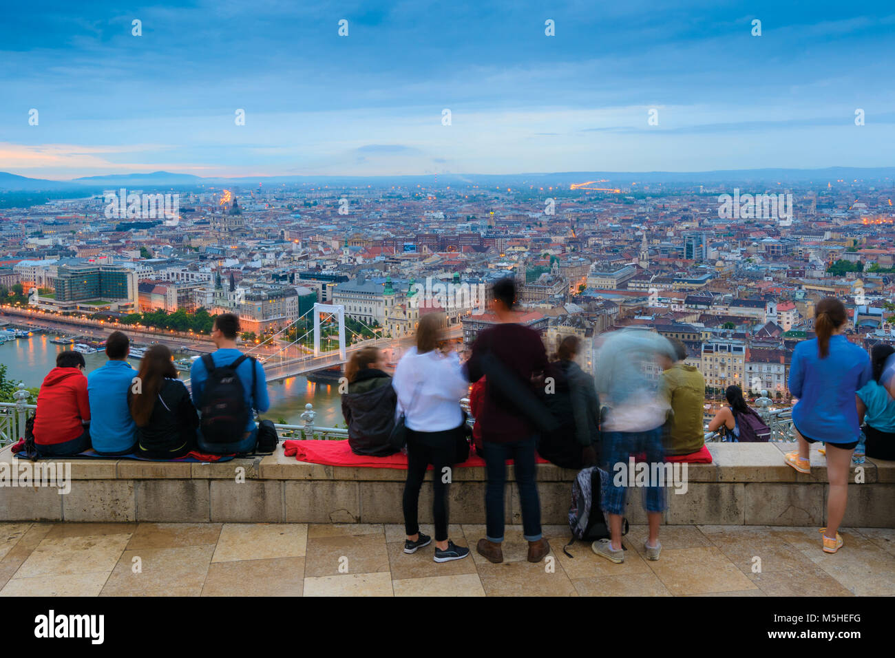 Group of people overlooking Budapest city from top viewing point on ...