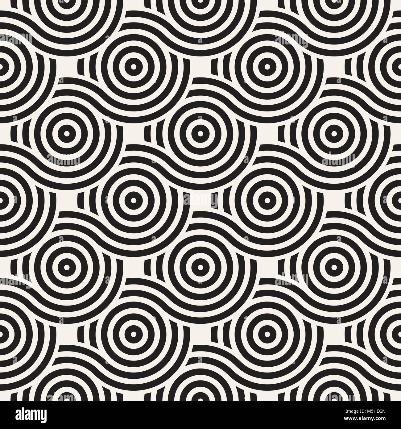 Vector seamless rounded lines texture. Modern geometric circular shape background. Monochrome ...