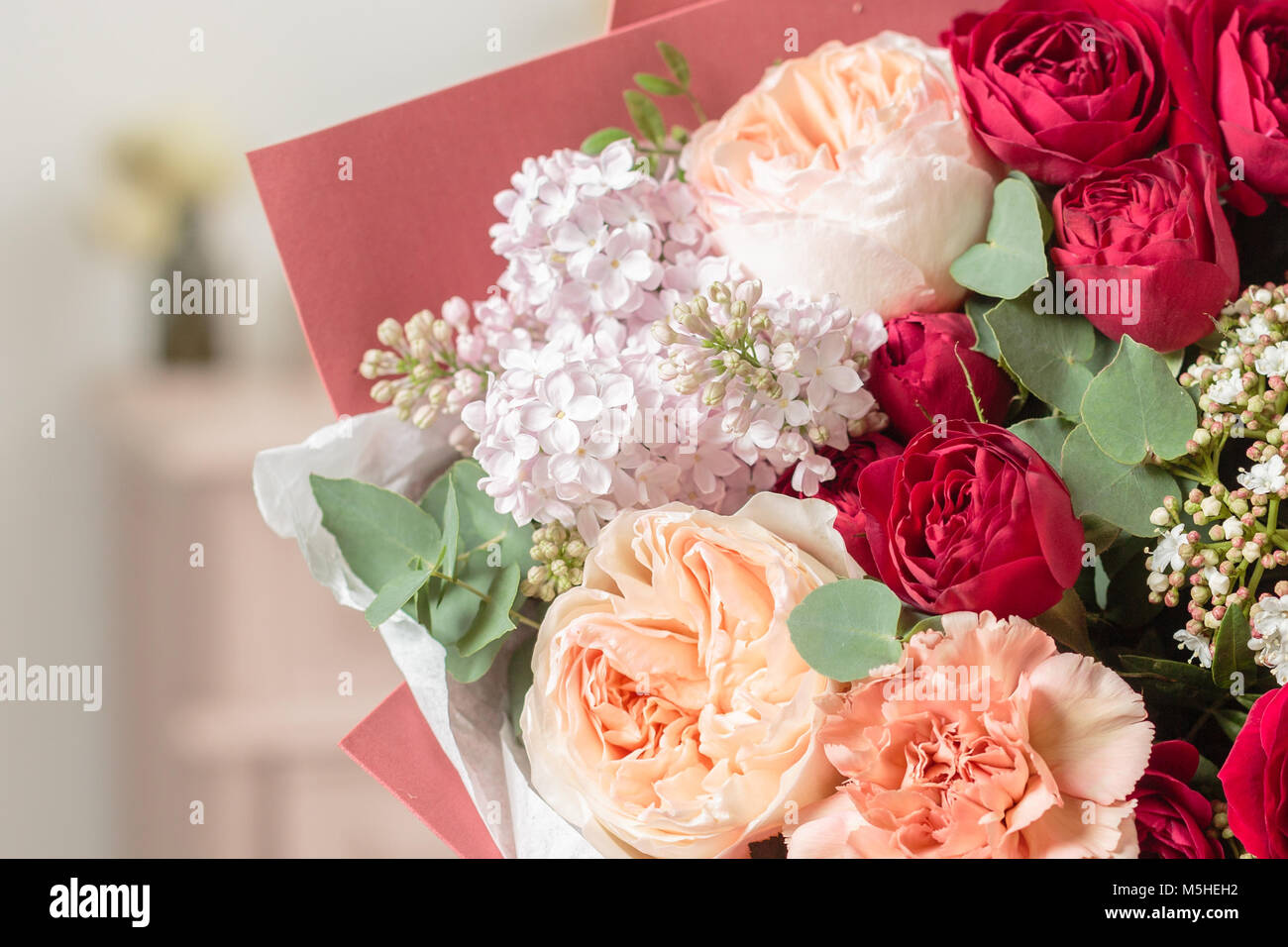 bouquet of highly red coloured . beautiful luxury bunch of mixed ...