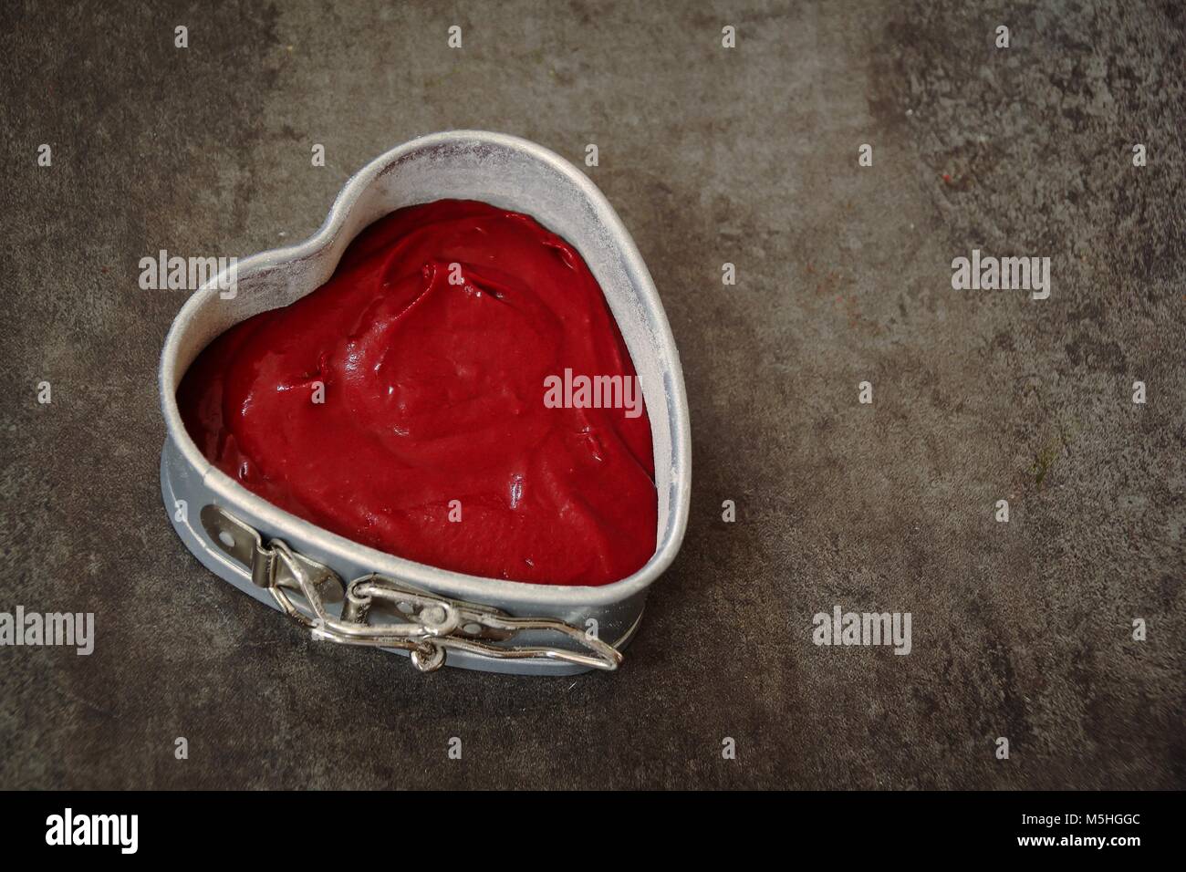 Red velvet cake batter ready to bake, selective focus Stock Photo - Alamy
