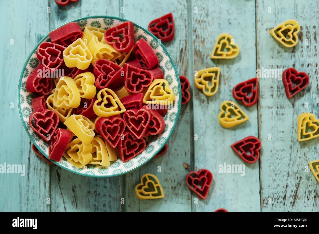 Pasta heart decoration for Valentines day Stock Photo - Alamy