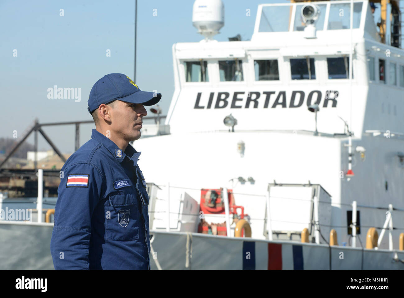 Costa Rican Coast Guard 1st Agent Davis Herrera stands watch over the ...