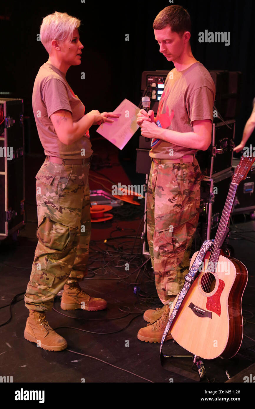 SGT Christiana Ball and SPC Zach Nickerson discuss the set list for the ...