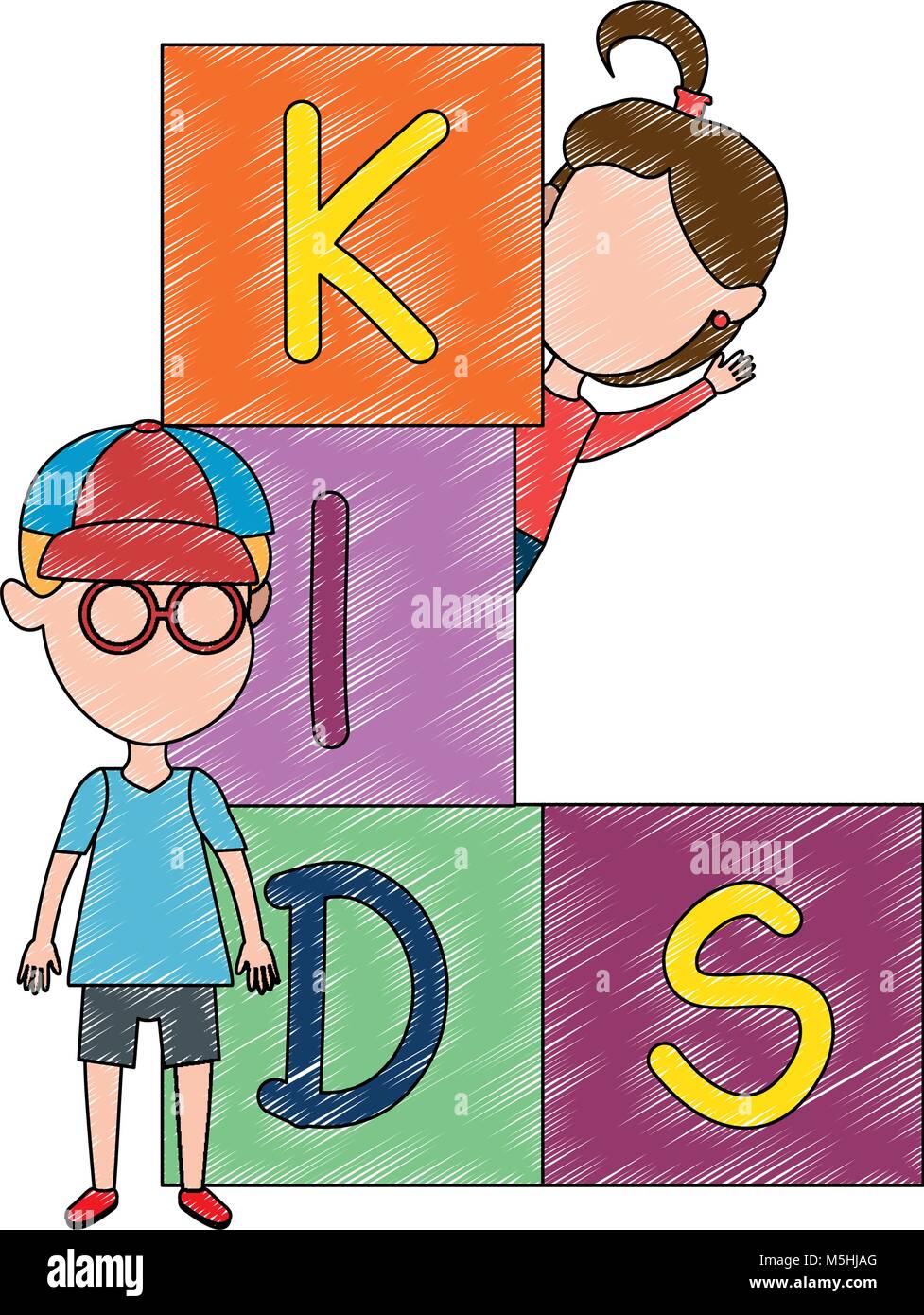 kids with blocks characters vector illustration design Stock Vector ...