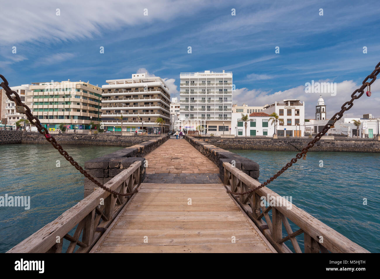 Arrecife, Spain - February 12, 2018: Arrecife cityscape, balls bridge ...