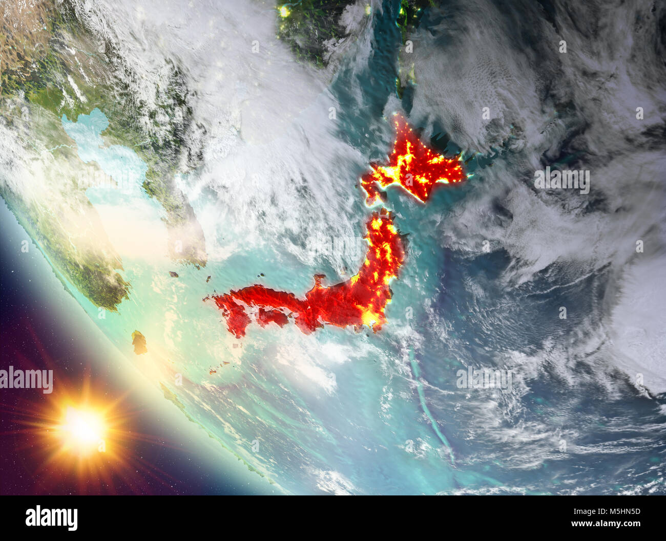 Highlighted Satellite Image Of Japan High Resolution Stock Photography ...