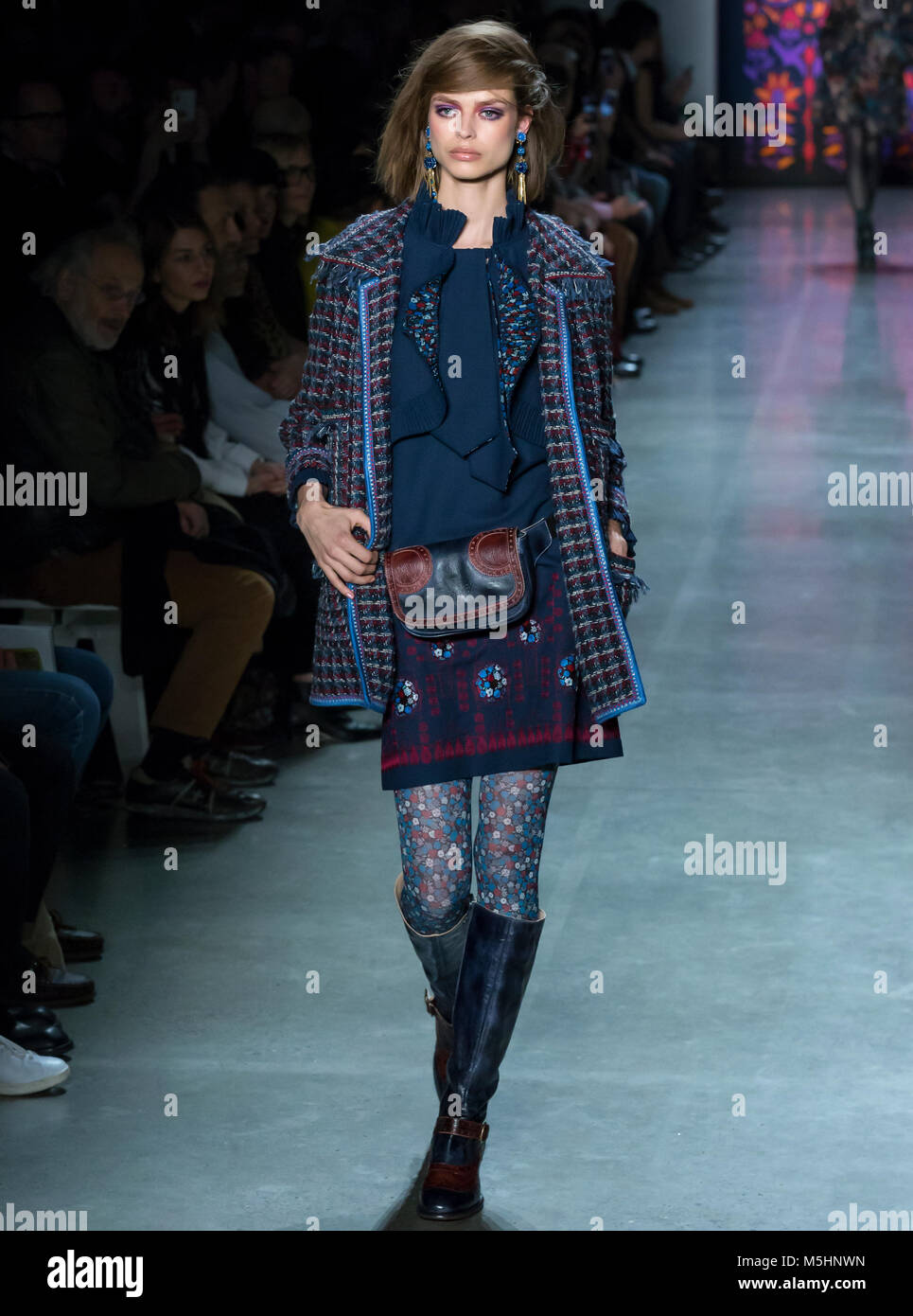 NEW YORK, NY - February 12, 2018: Birgit Kos walks the runway at the ...