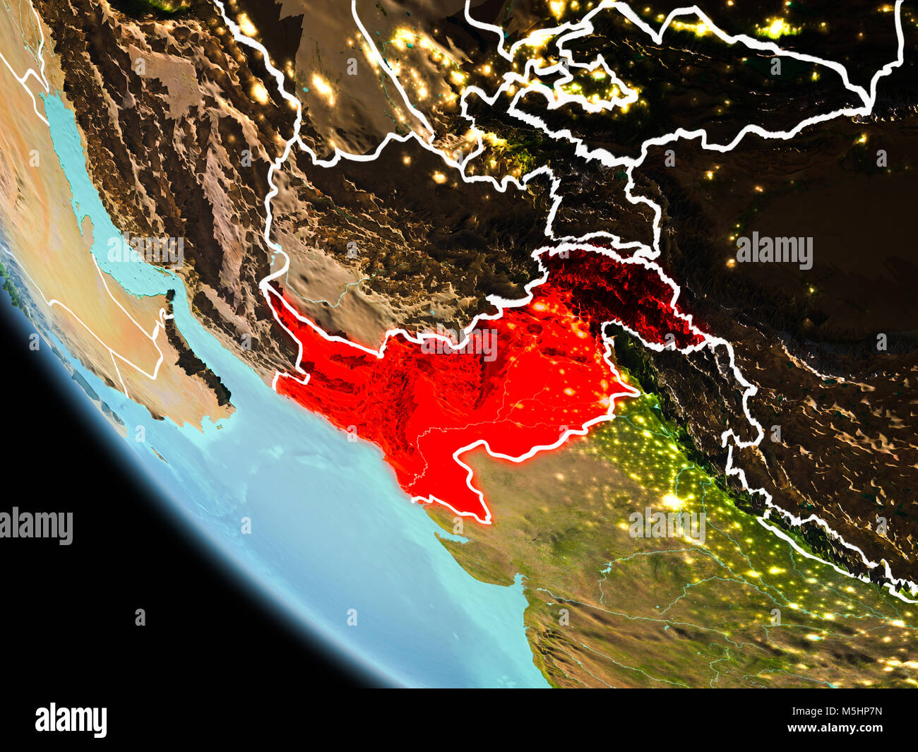 Pakistan from orbit of planet Earth at night with highly detailed ...