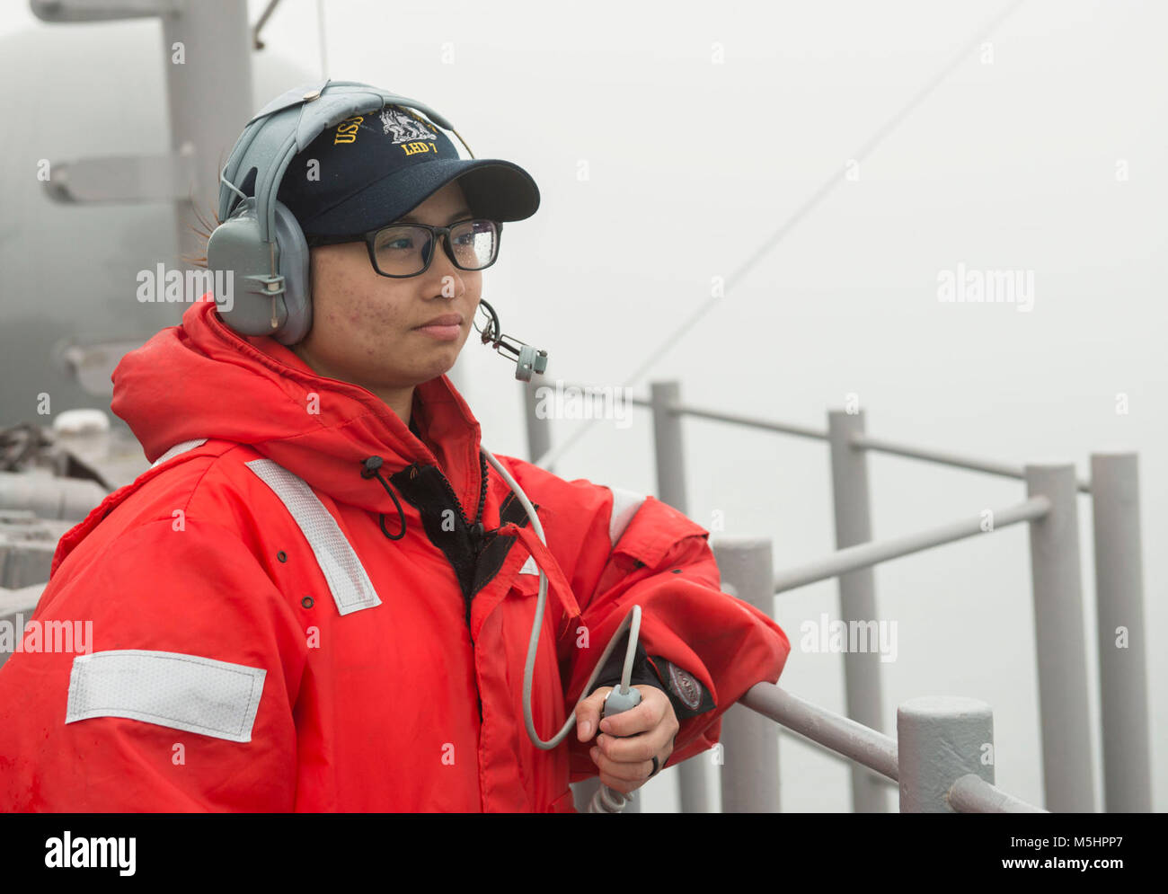 ATLANTIC OCEAN (Feb. 12, 2018) Seaman Nikkilehn Rae Lim stands watch as ...