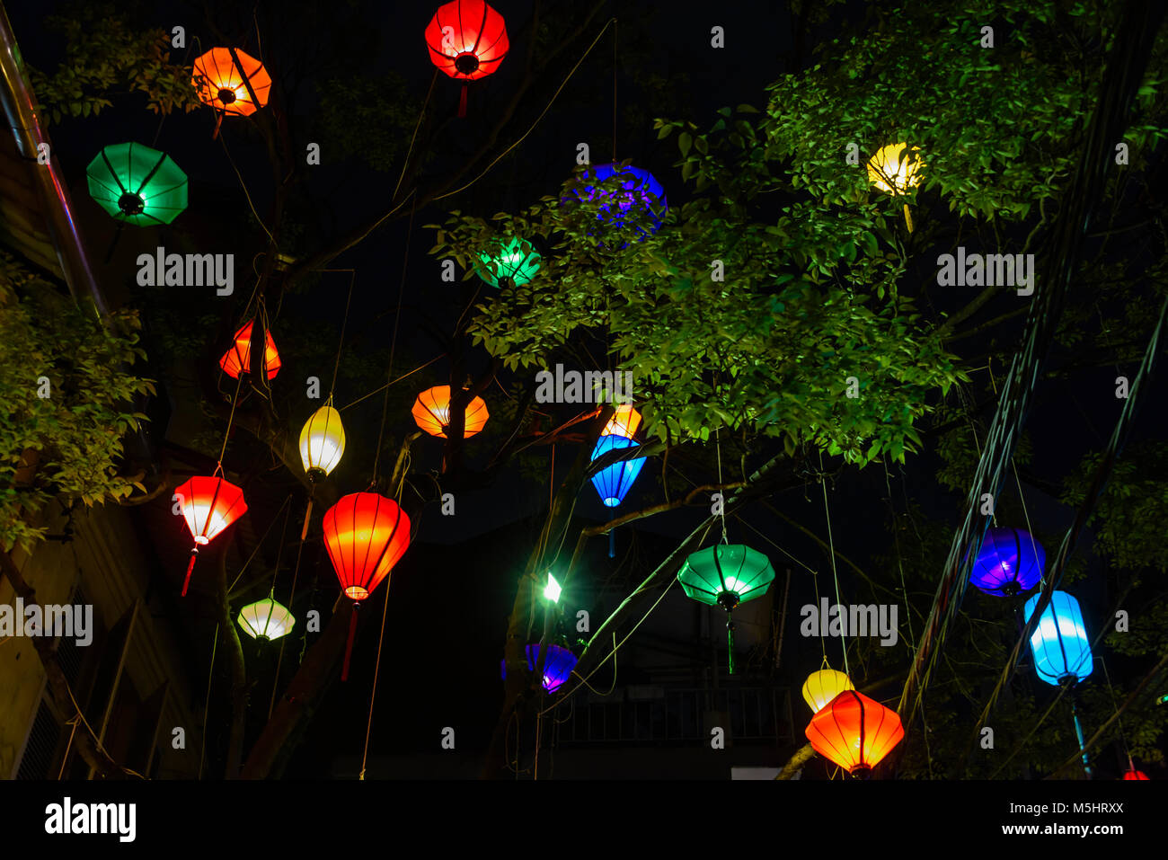 Colourful lanterns hang outside a restaurant in Hanoi Stock Photo - Alamy