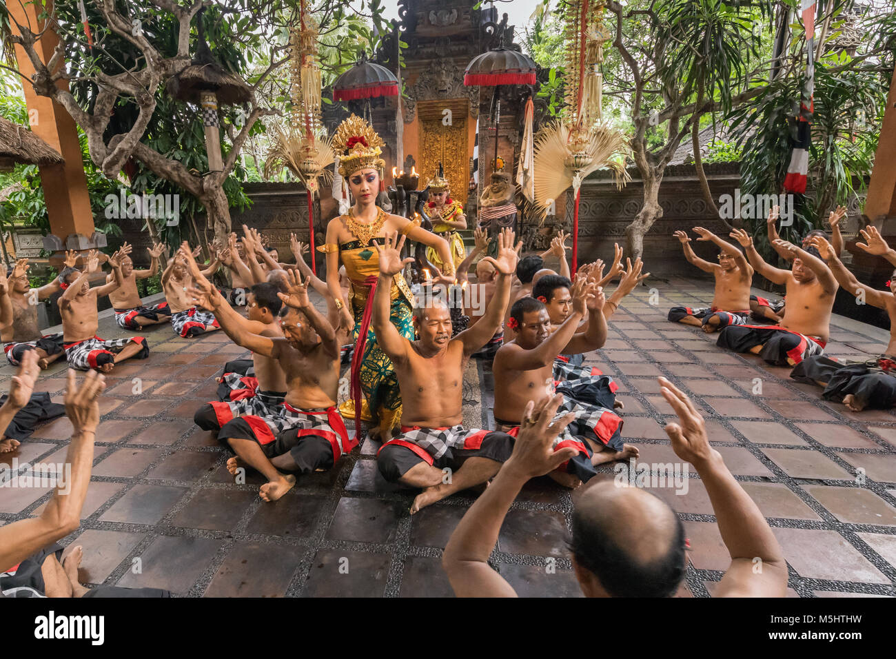 Scene from the Kecak Fire Dance with female dancer, Ubud, Bali Stock ...