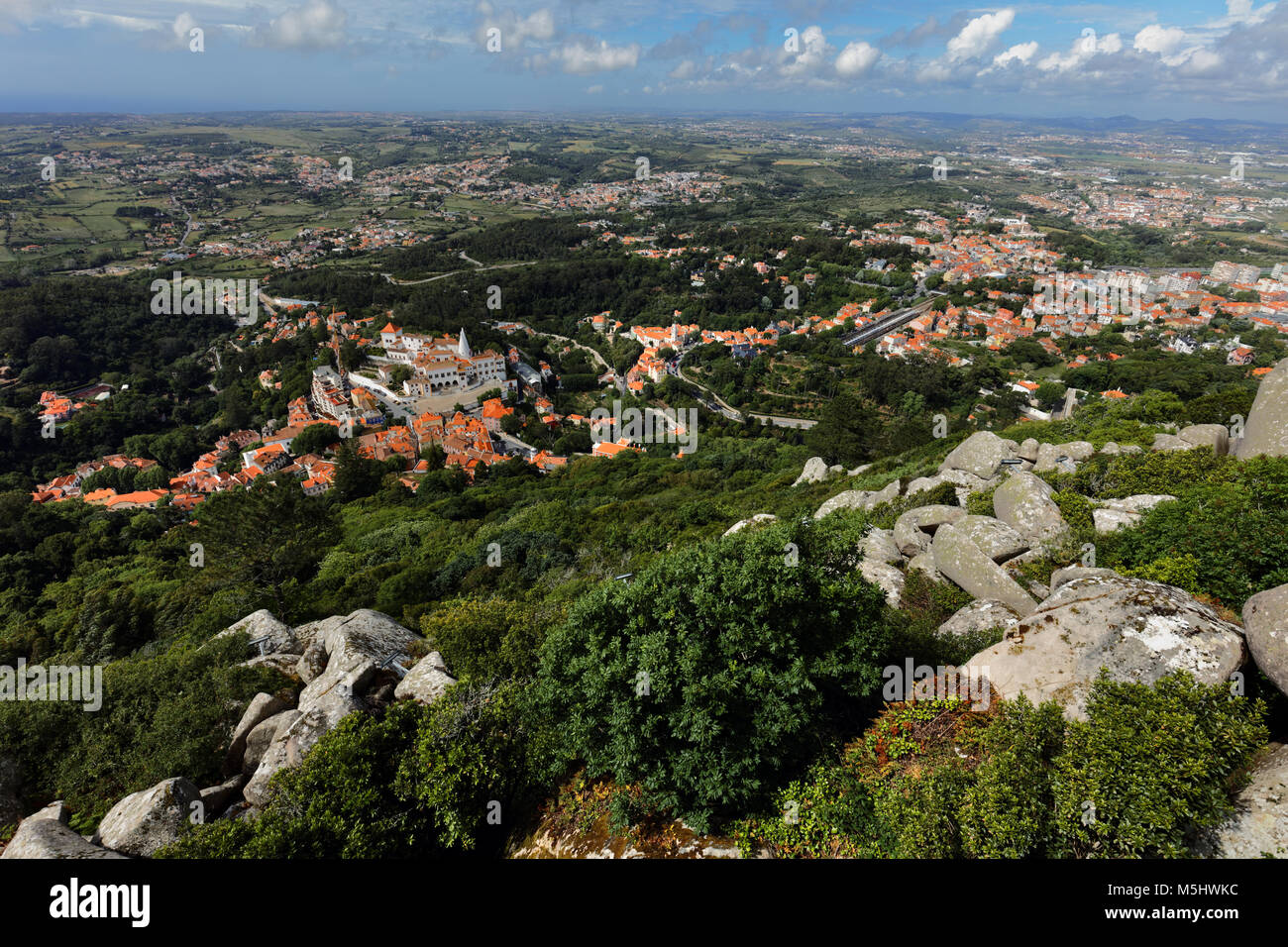Aerial view of Sintra, Portugal from the top of hill in Sintra ...