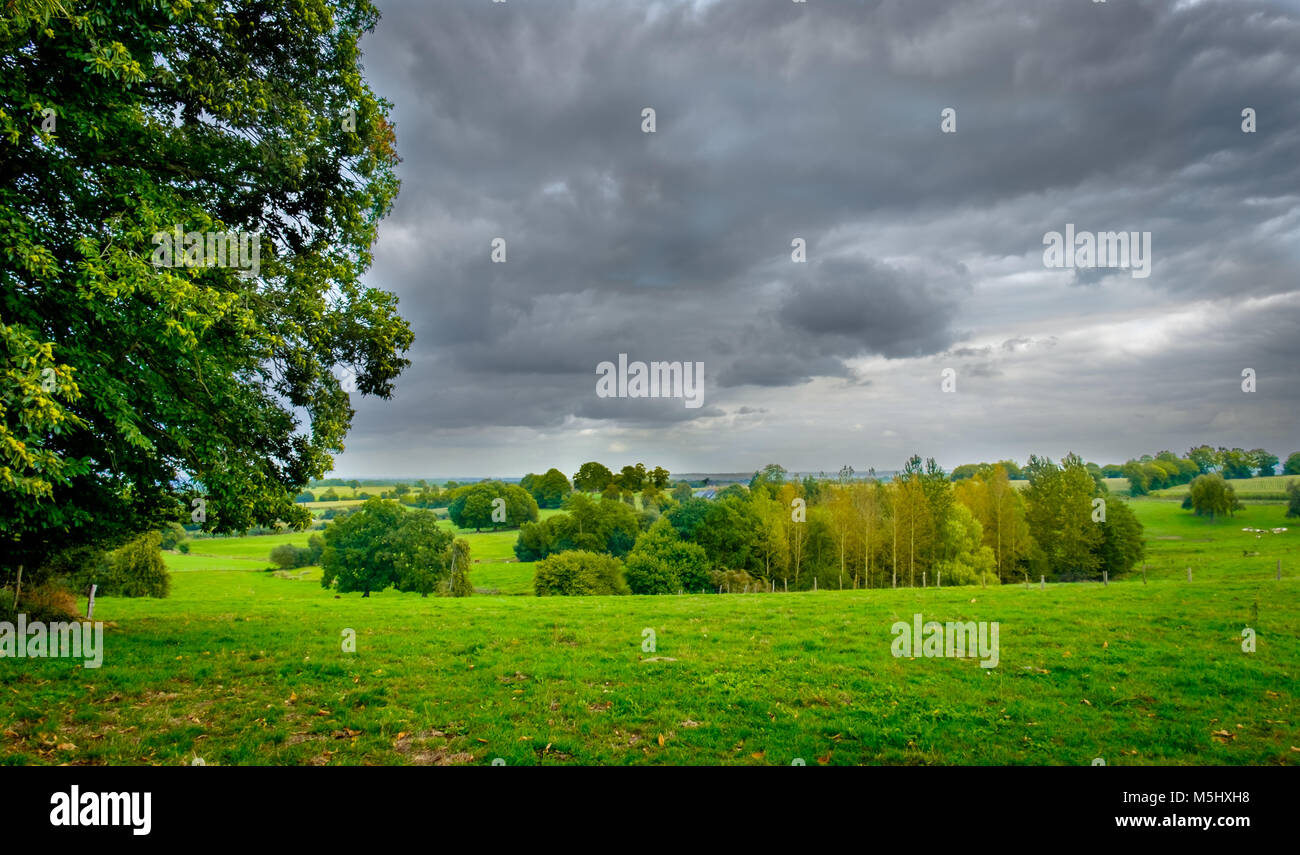 Overcast day over the Orne countryside in summer, Normandy France Stock ...