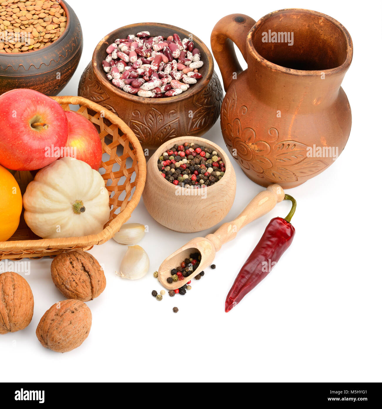 Collection of products: seeds, fruits, vegetables, bread isolated on ...