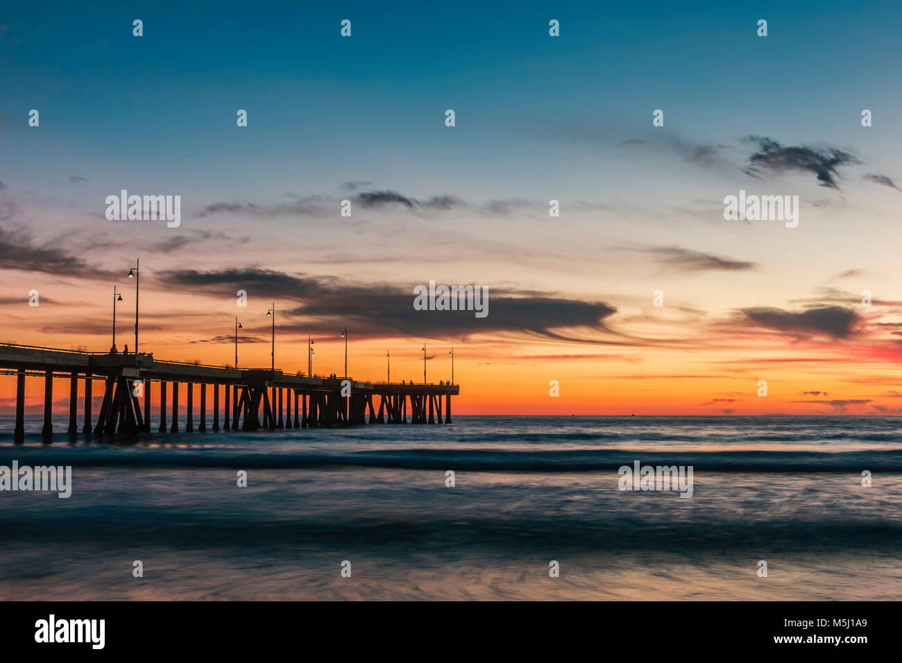 USA, California, Los Angeles, Venice Beach, Venice Beach Pier at sunset ...