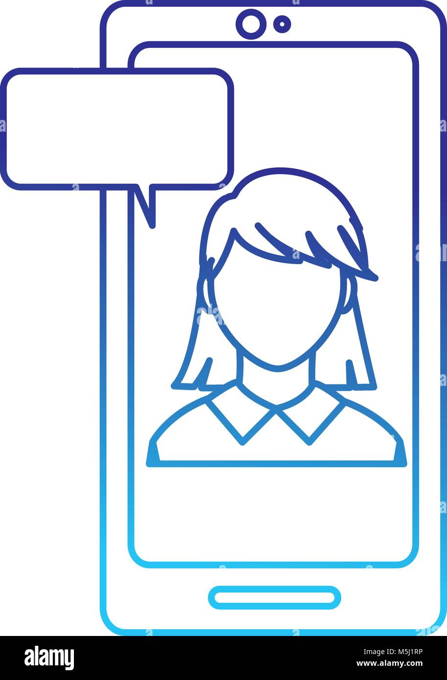 degraded line user woman faceless inside smartphone with chat bubble ...