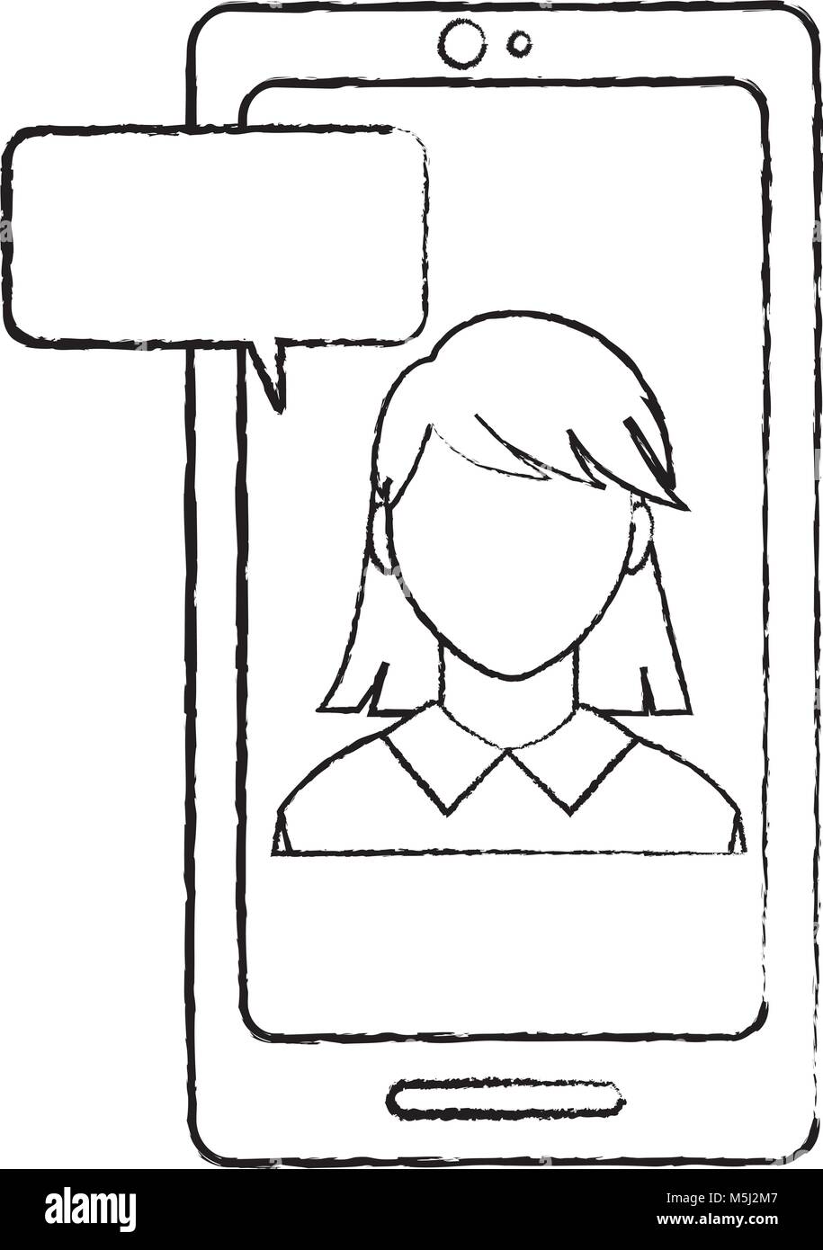 grunge user woman faceless inside smartphone with chat bubble vector ...