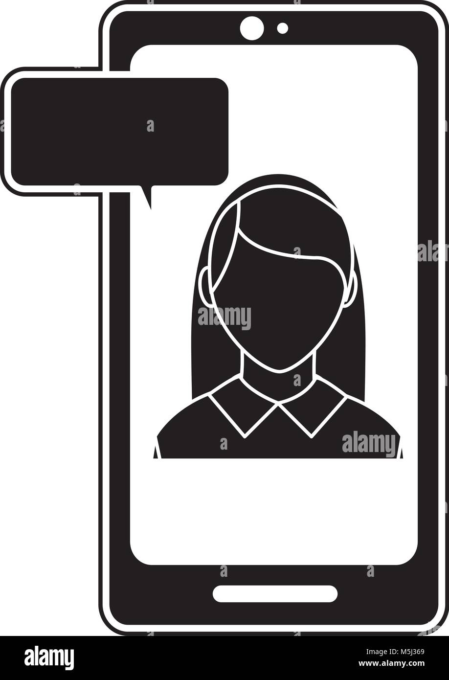 silhouette woman faceless inside smartphone with chat bubble vector ...