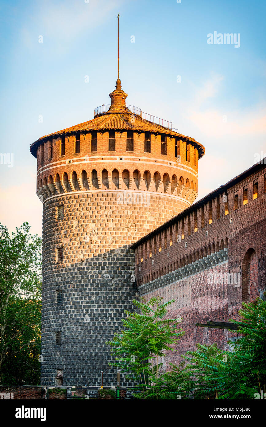 Italy, Milan, defence tower of Castello Sforzesco Stock Photo - Alamy
