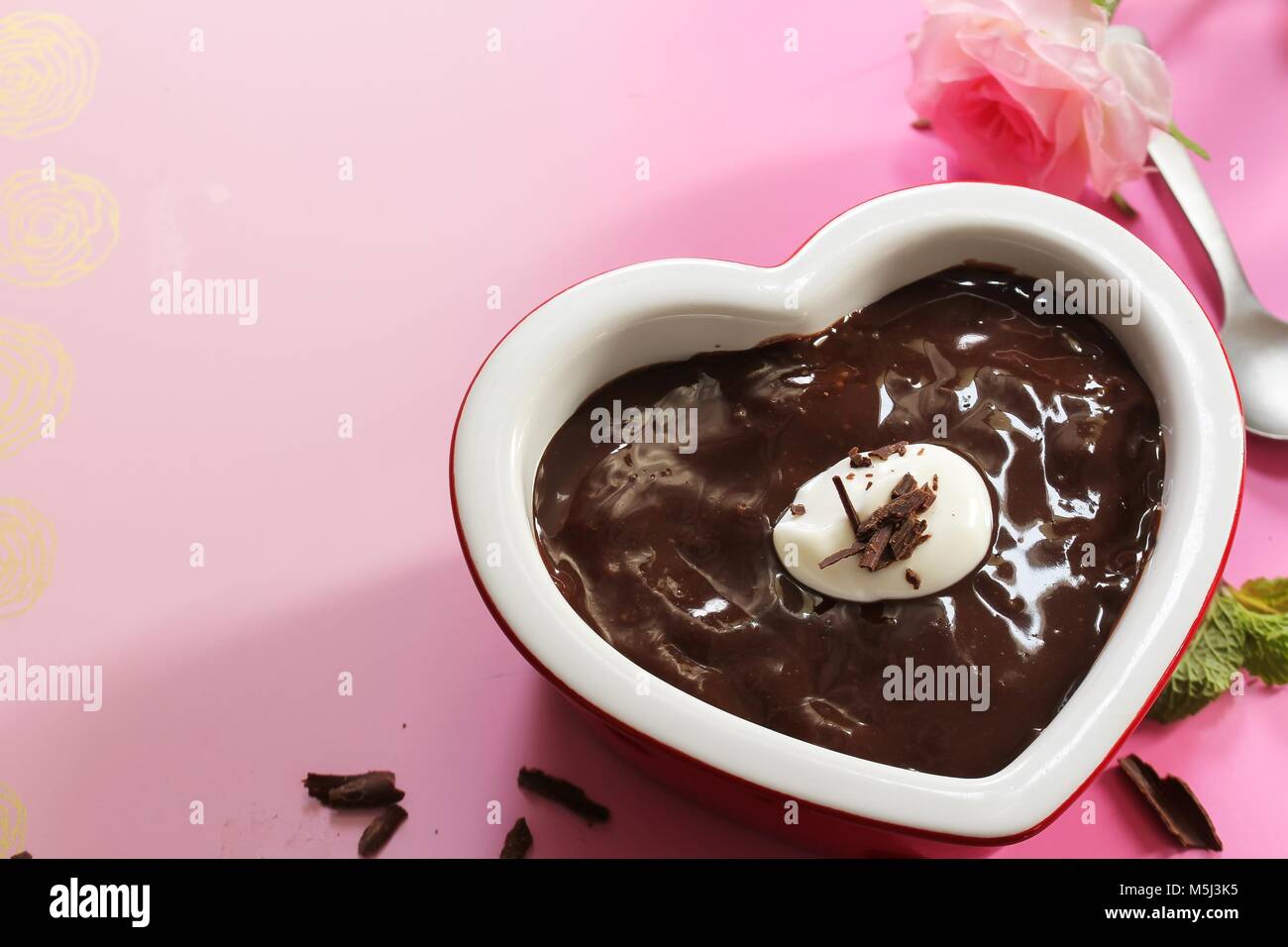Homemade Chocolate Pudding in heart shaped Ramekin/ Valentines day ...